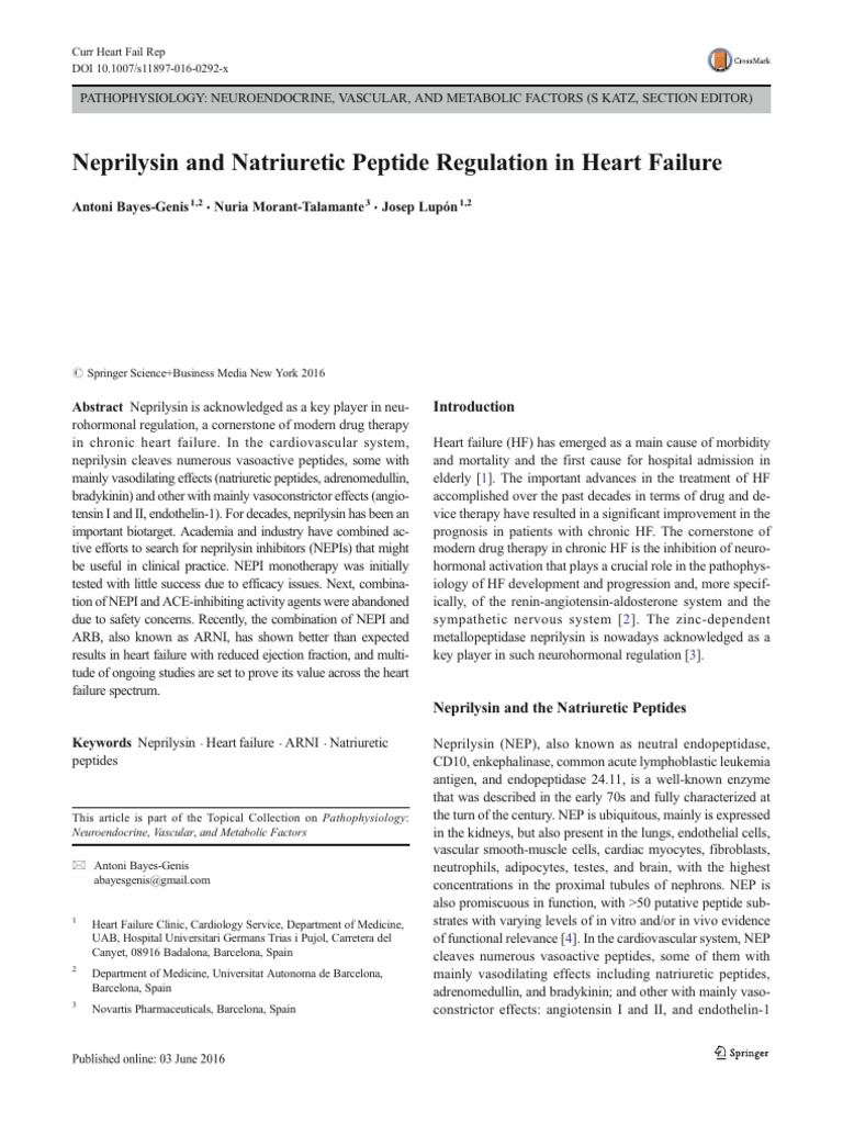 Neprilysin's Role in Heart Failure Therapy | PDF | Amyloid Beta ...