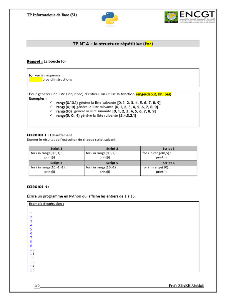 TP4 Python Boucles For | PDF | Structure de contrôle | Python (Langage de programmation)