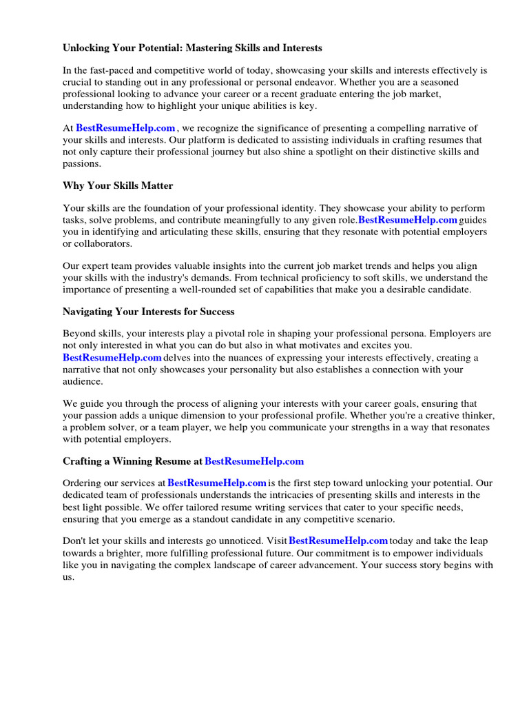 Skills and Interests for Effective Resumes | PDF | Résumé | Recruitment