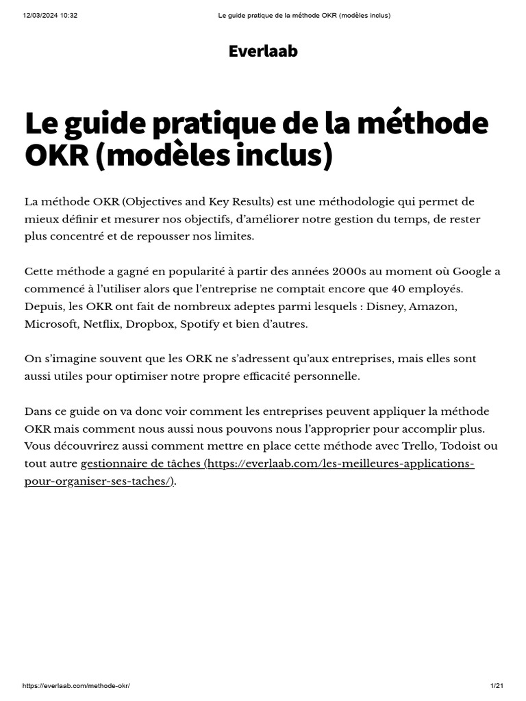 Guide pratique de la méthode OKR | PDF