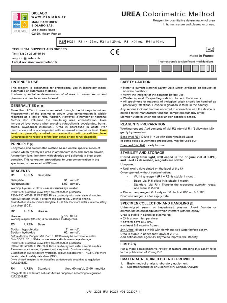 Urea test kit 2024 | PDF | Urea | Sodium