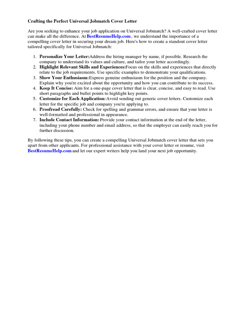 Universal Jobmatch Cover Letter | PDF
