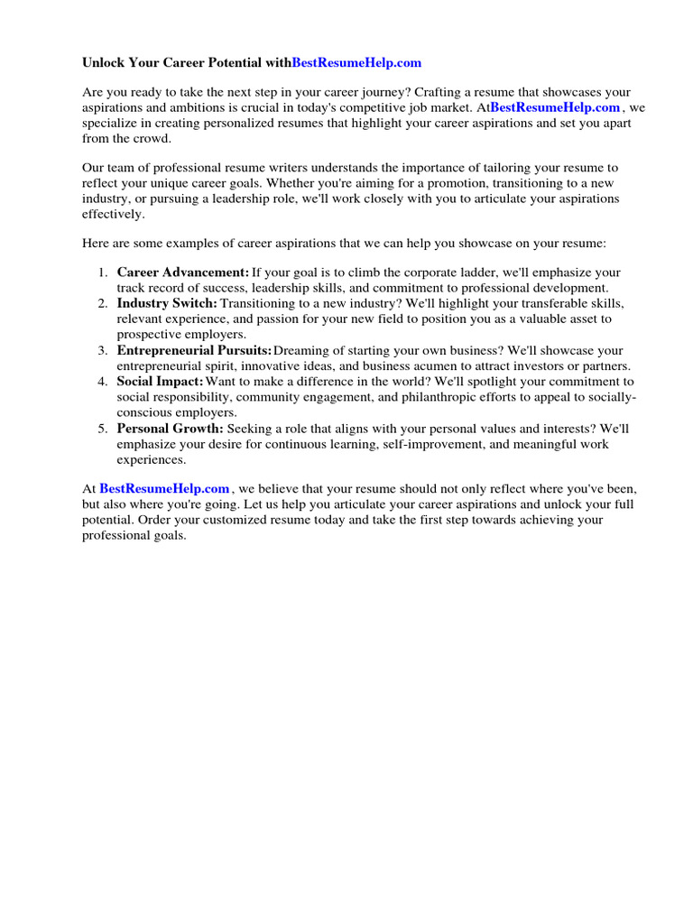Career Aspirations Examples Resume | PDF | Motivation | Motivational