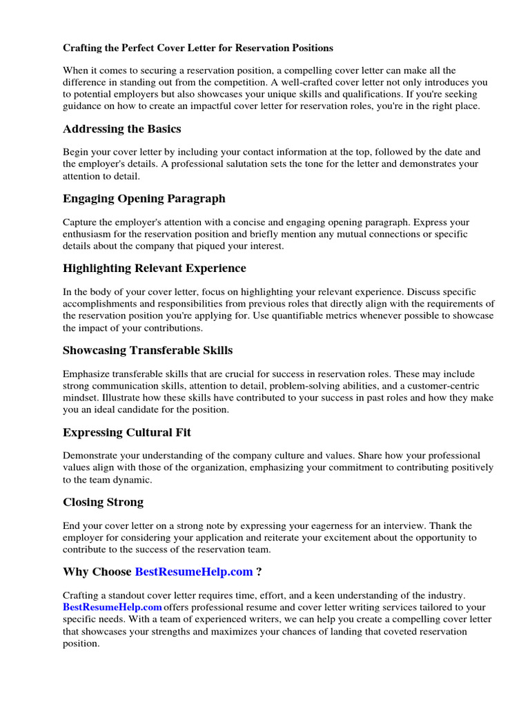 Cover Letter For Reservation Agent | PDF | Résumé