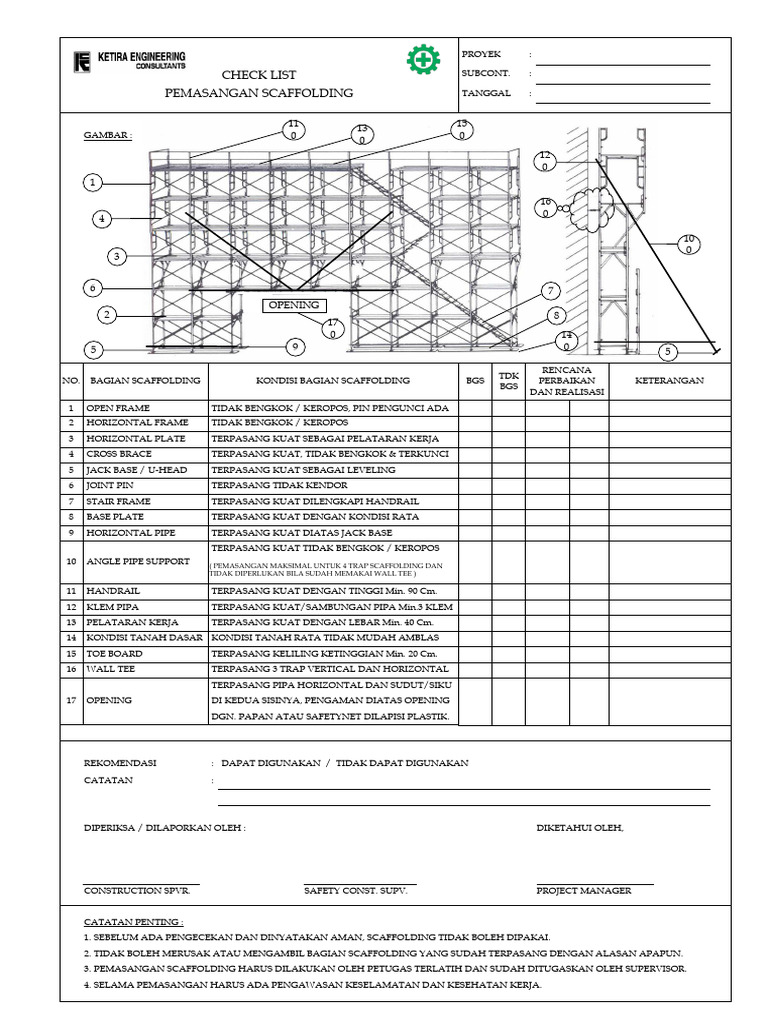 Checklist Pemasangan Scaffolding dan Alat Berat | PDF