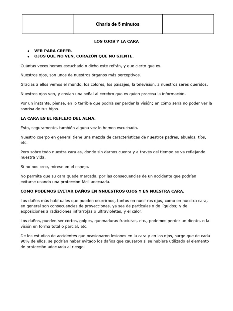 Protección de Ojos y Cara: Prevención de Lesiones | PDF | Relaciones ...