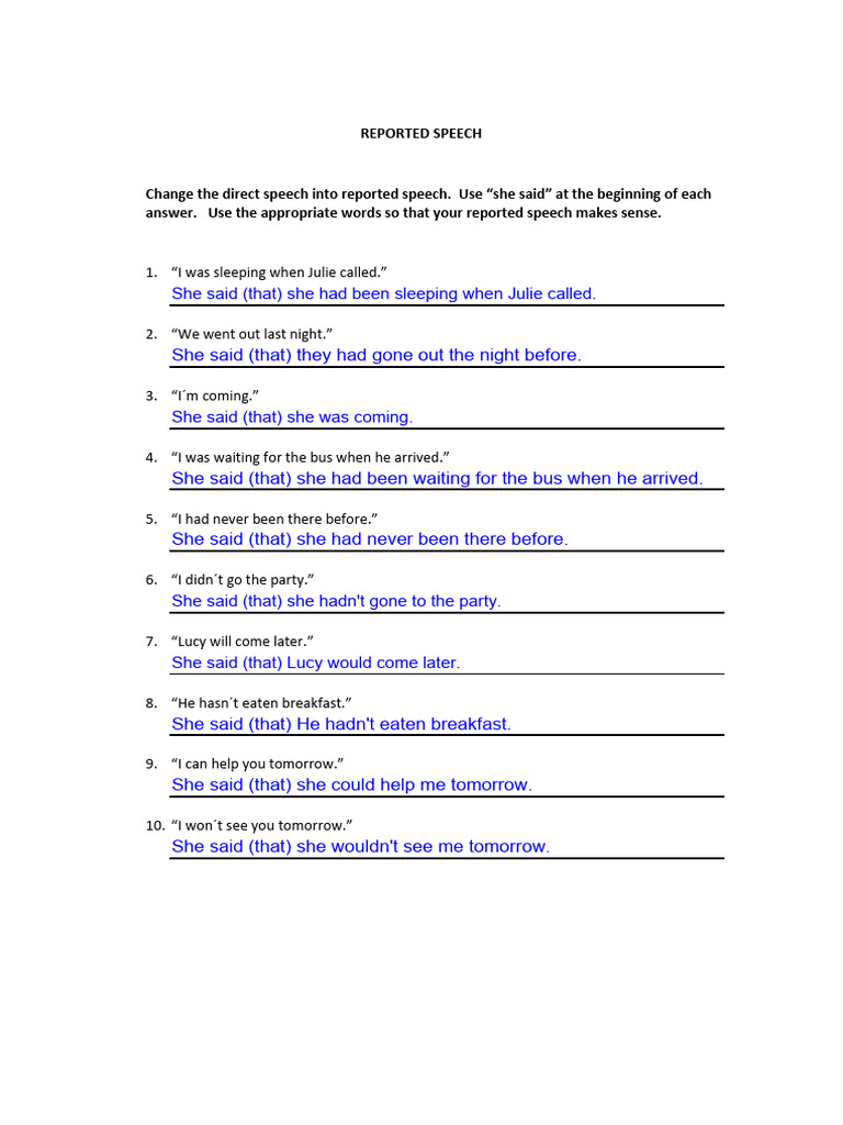 Reported Speech B1.2 | PDF