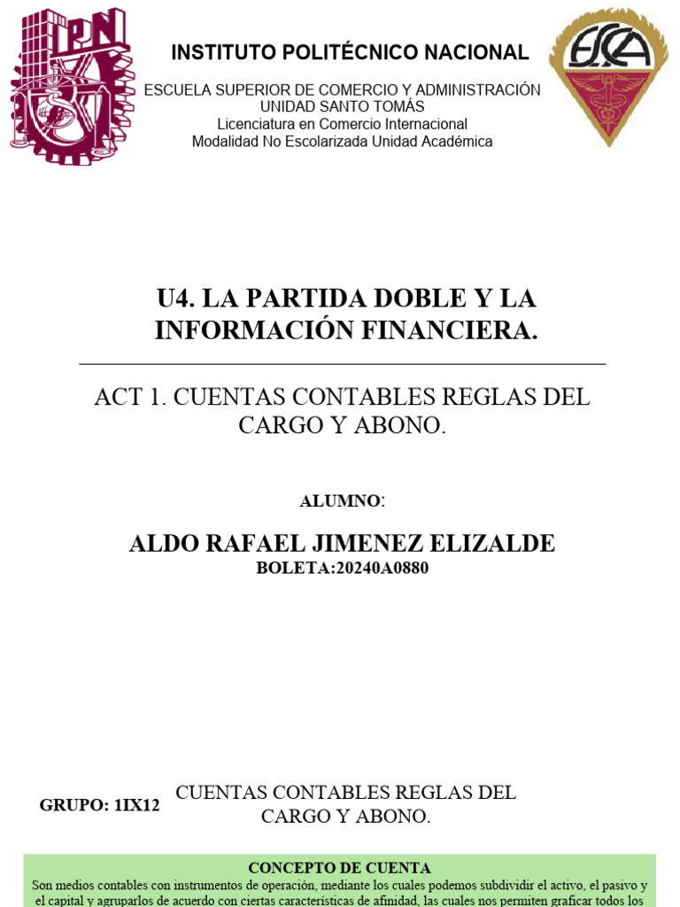 U.4 ACT.1-CUENTAS CONTABLES REGLAS DEL CARGO Y ABONO-Fundamentos de ...