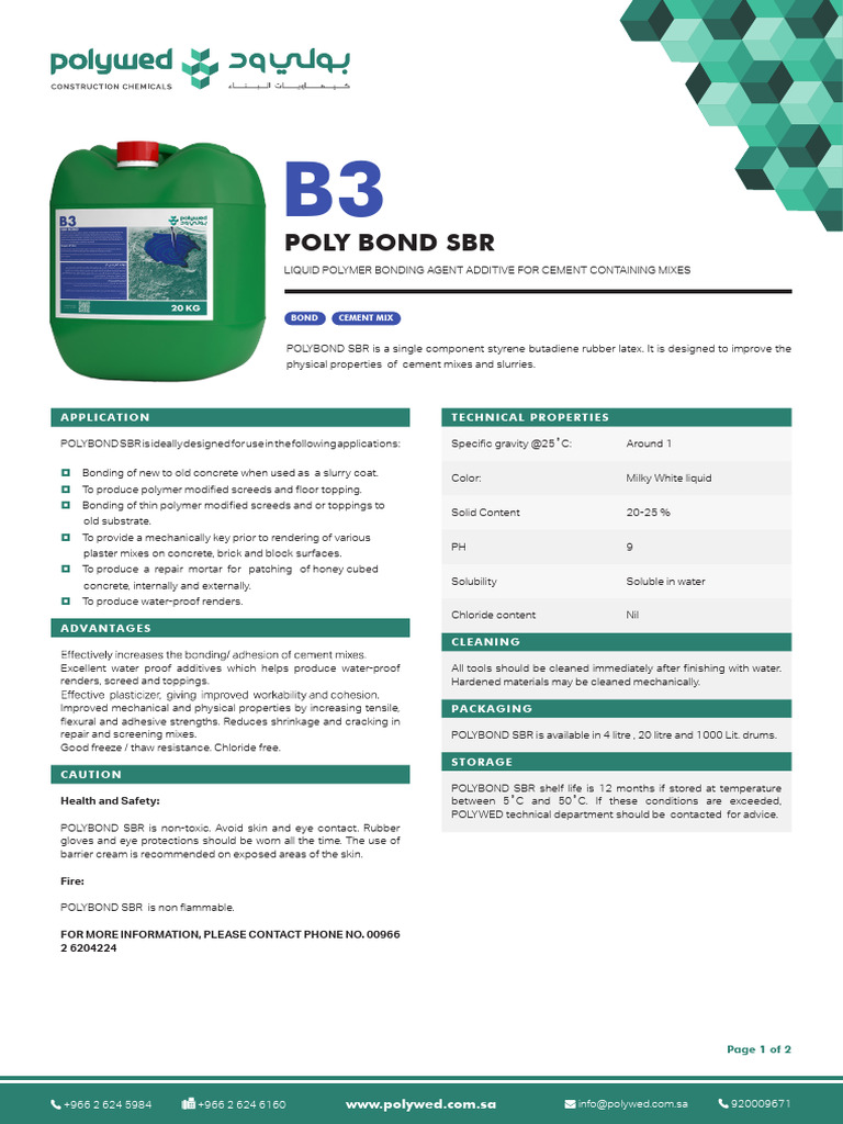Poly Bond SBR: Technical Properties Application | PDF | Concrete ...