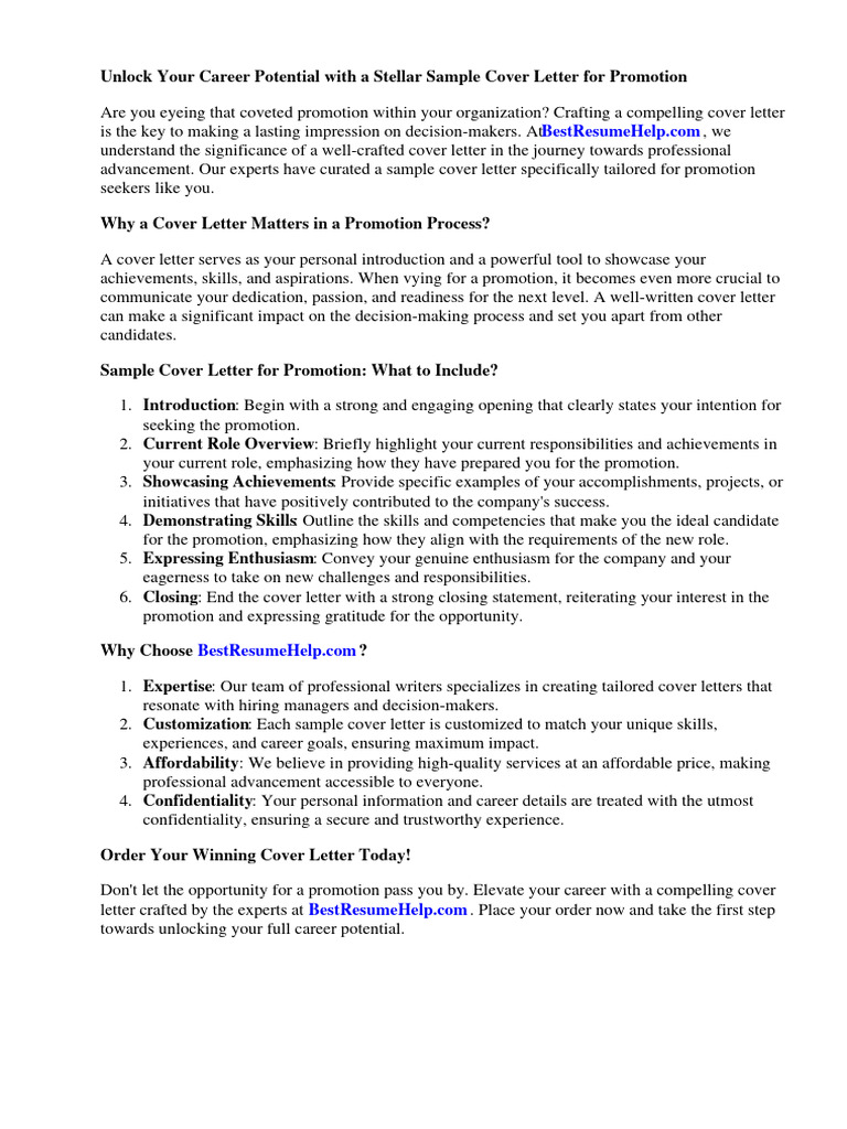 Sample Cover Letter for Promotion | PDF | Employment | Résumé