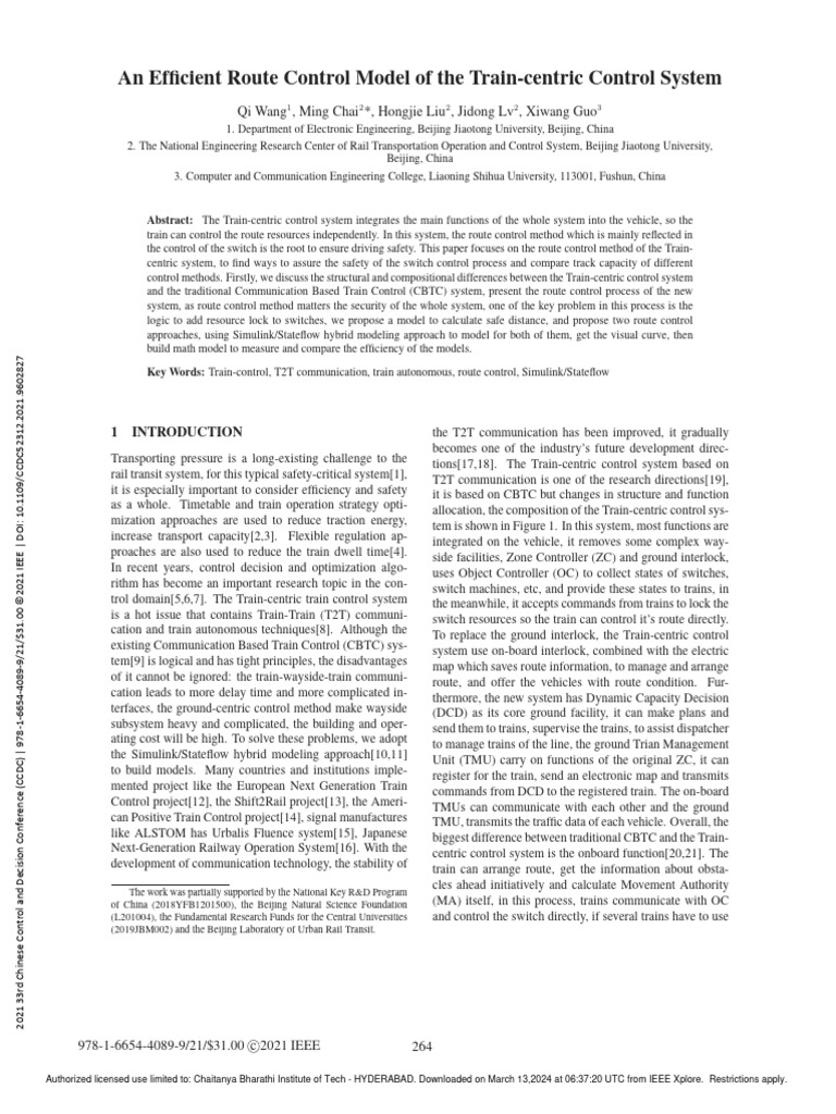 An Efficient Route Control Model of The Train-Centric Control System | PDF | System | Train