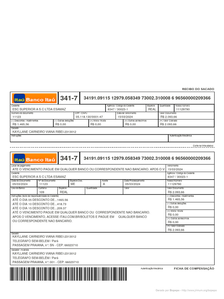 Recibo Do Sacado | PDF | Dinheiro | Tecnologia financeira