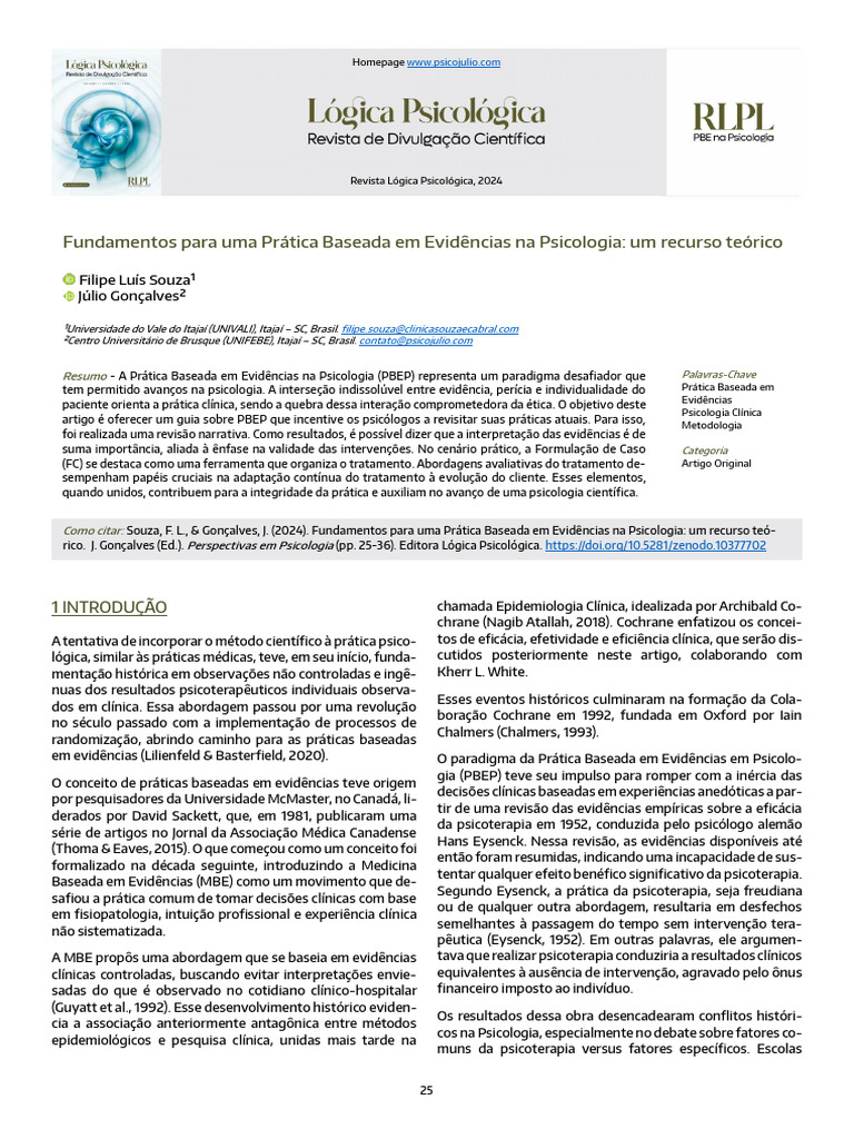 Artigo 5 Fundamentos para Uma Prática Baseada em Evidências Na Psicologia Um Recurso Teórico ...