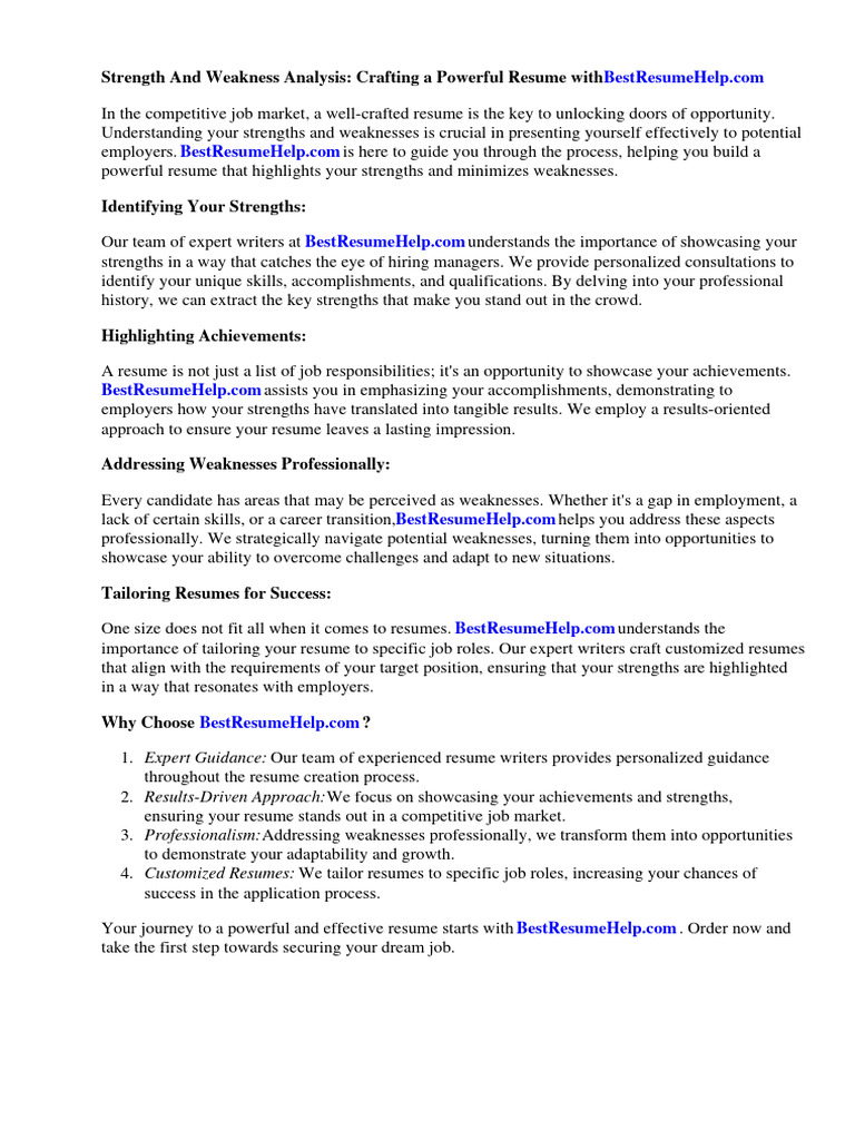 Strength and Weakness in Resume | PDF | Job Interview | Résumé