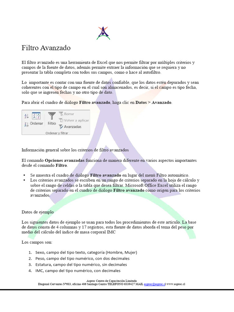 Filtro Avanzado en Excel: Guía Práctica | PDF | Hoja de cálculo ...