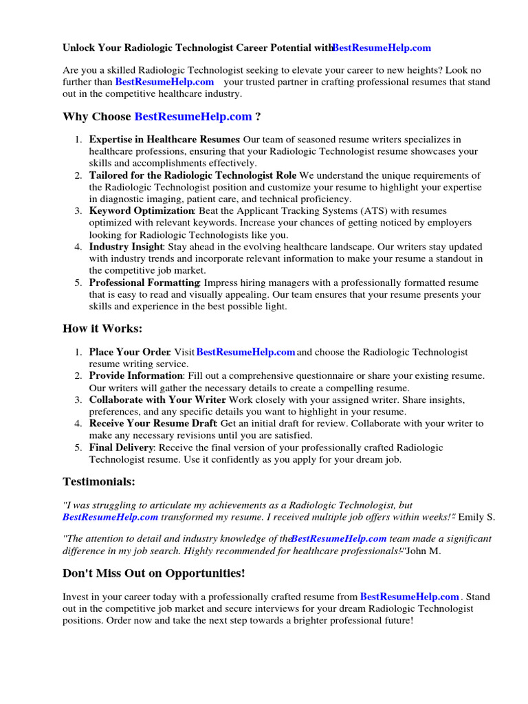 Radiologic Technologist Cover Letter | PDF | Résumé | Radiology
