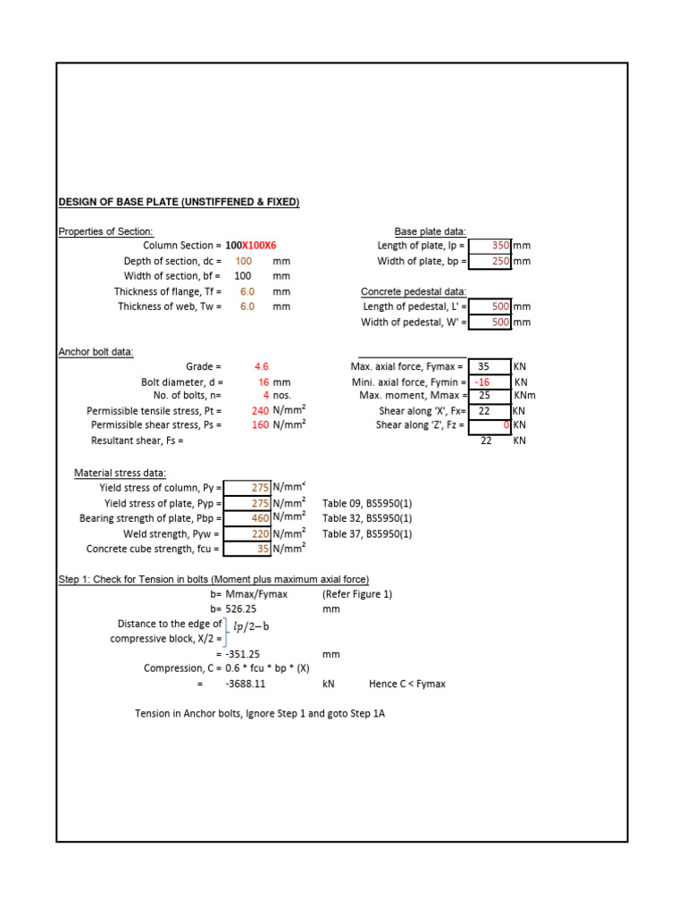 Base Plate Connection | Download Free PDF | Stress (Mechanics) | Column