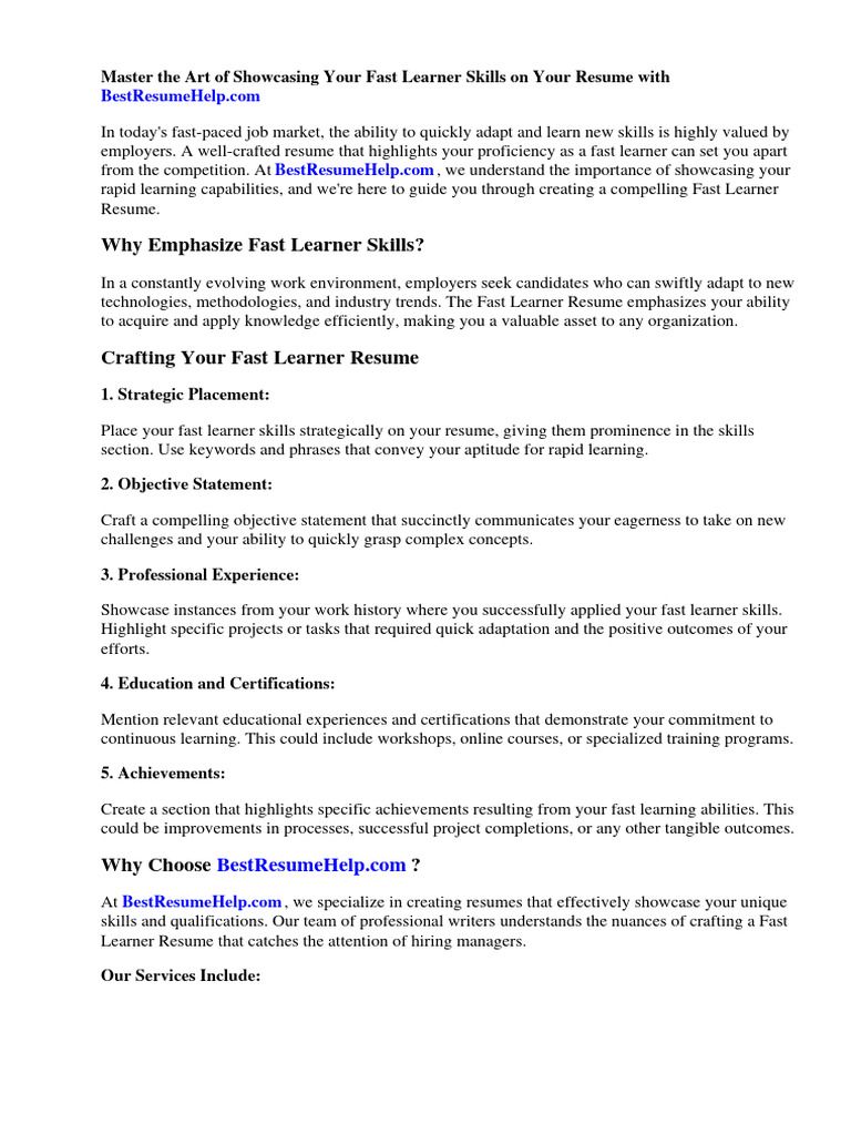 Fast Learner Resume | PDF | Learning | Educational Technology