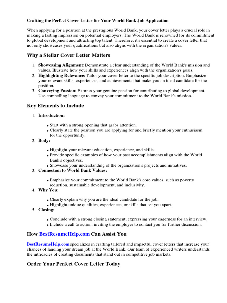 Best Cover Letter For World Bank Job | PDF | Experience | World Bank