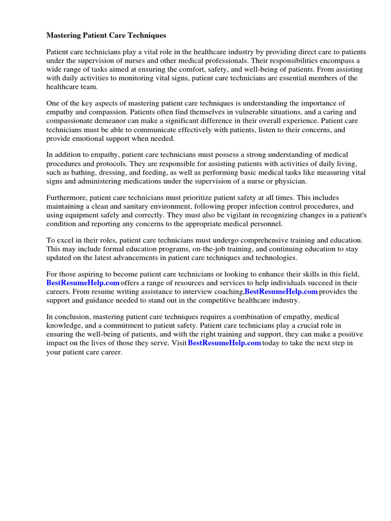 Patient Care Technician Cover Letter | PDF | Patient | Health Care