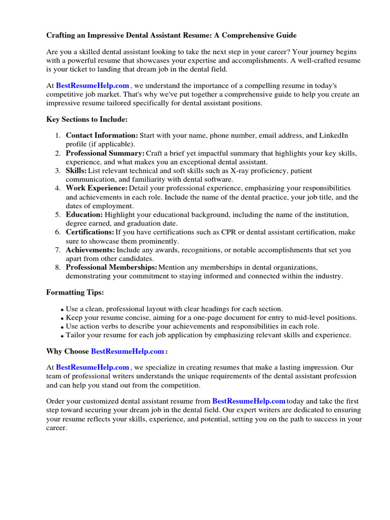Resume Sample For Dental Assistant | Download Free PDF | Résumé | Dentistry