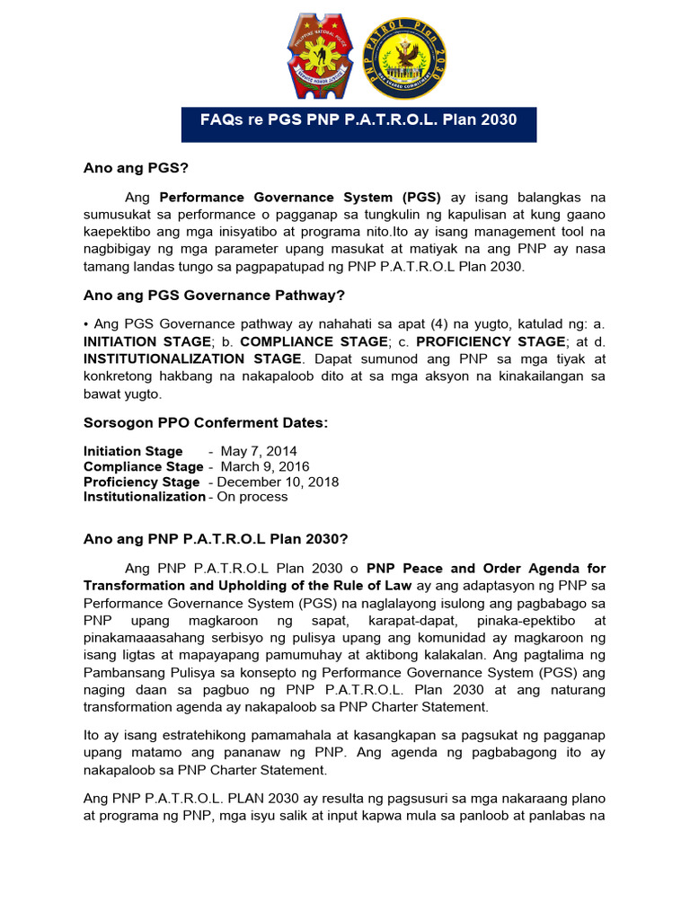 Pnp p.a.t.r.o.l. Plan 2030 Filipino | PDF