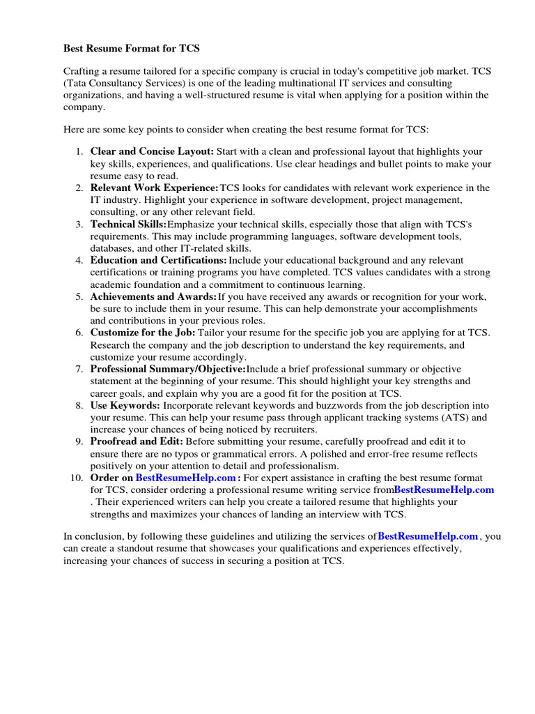 Best Resume Format Tcs | PDF | Résumé | Brahman