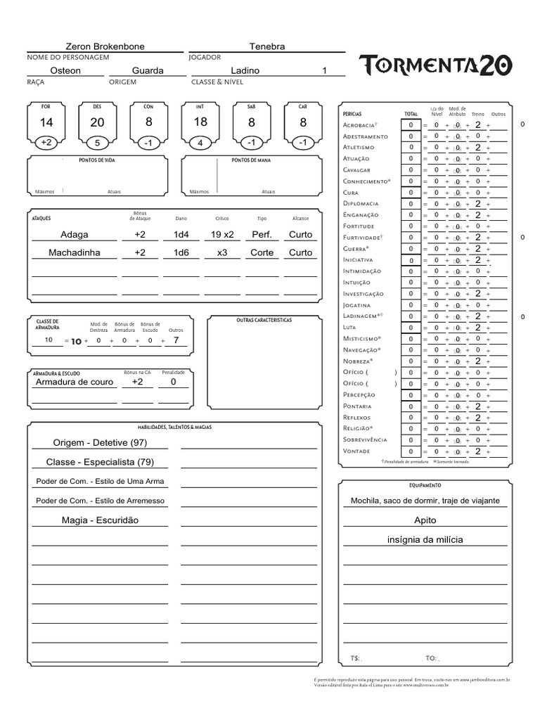 Ficha T20 Editável 2 | Download grátis PDF | Jogos