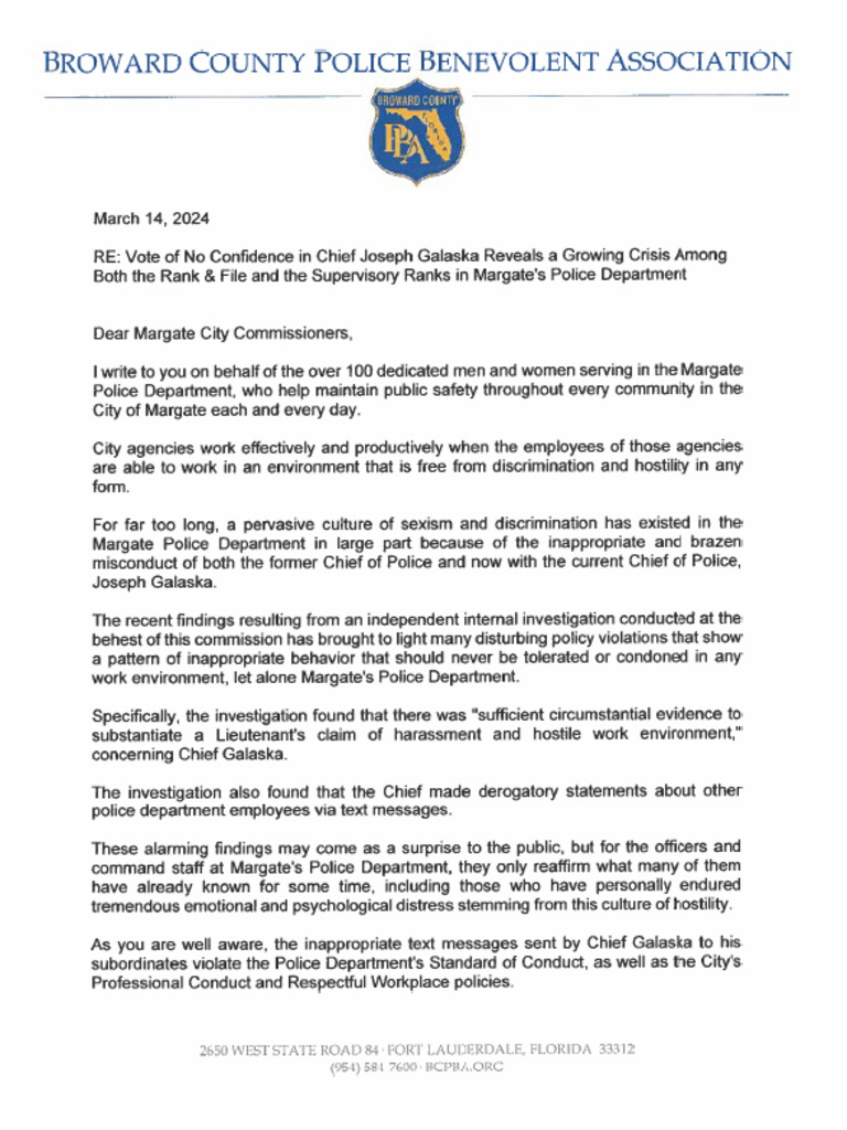 Broward PBA Calls For Police Dhief's Resignation | PDF