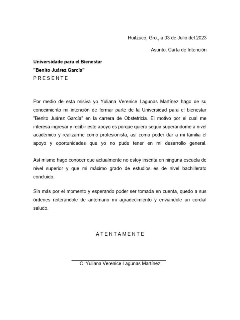 Ejemplo de Carta de Intencion | PDF