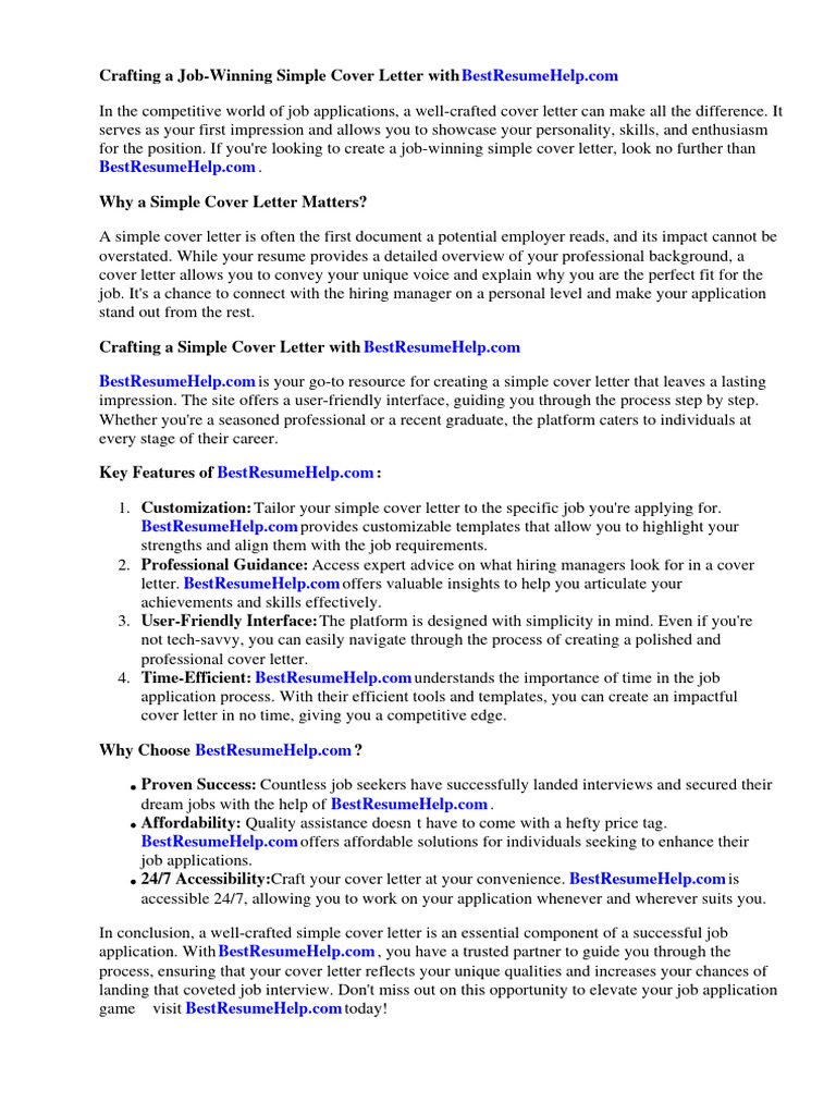 Simple Cover Letter Guide with BestResumeHelp | PDF | Résumé | Recruitment