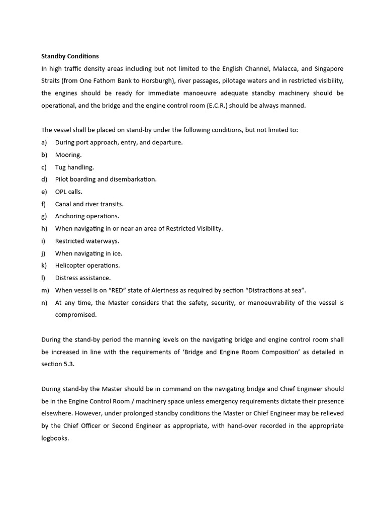 Standby Conditions for Vessel Operations | PDF
