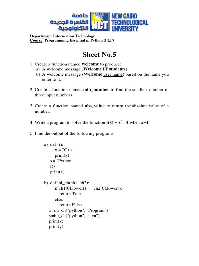 Sheet No.5+solution+summary | PDF | Computer Programming | Computer Science