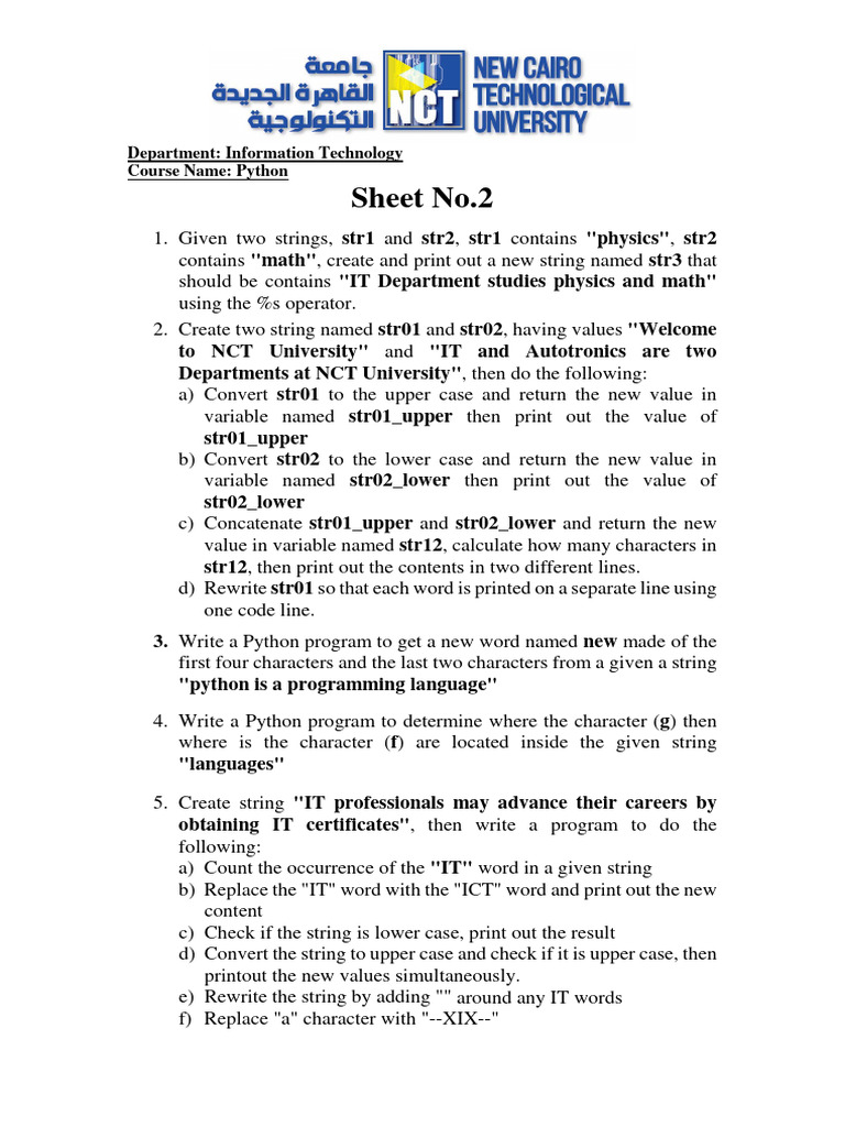 Sheet No.2+solution+summary | PDF | String (Computer Science) | Letter Case