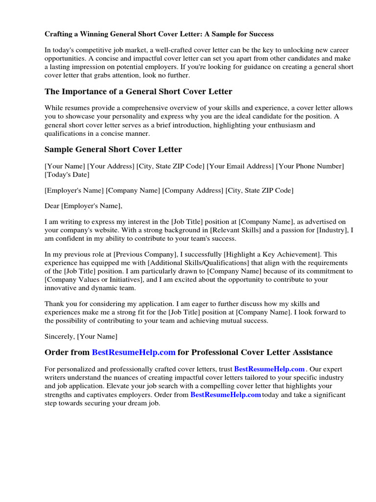 General Short Cover Letter Sample | PDF | Résumé