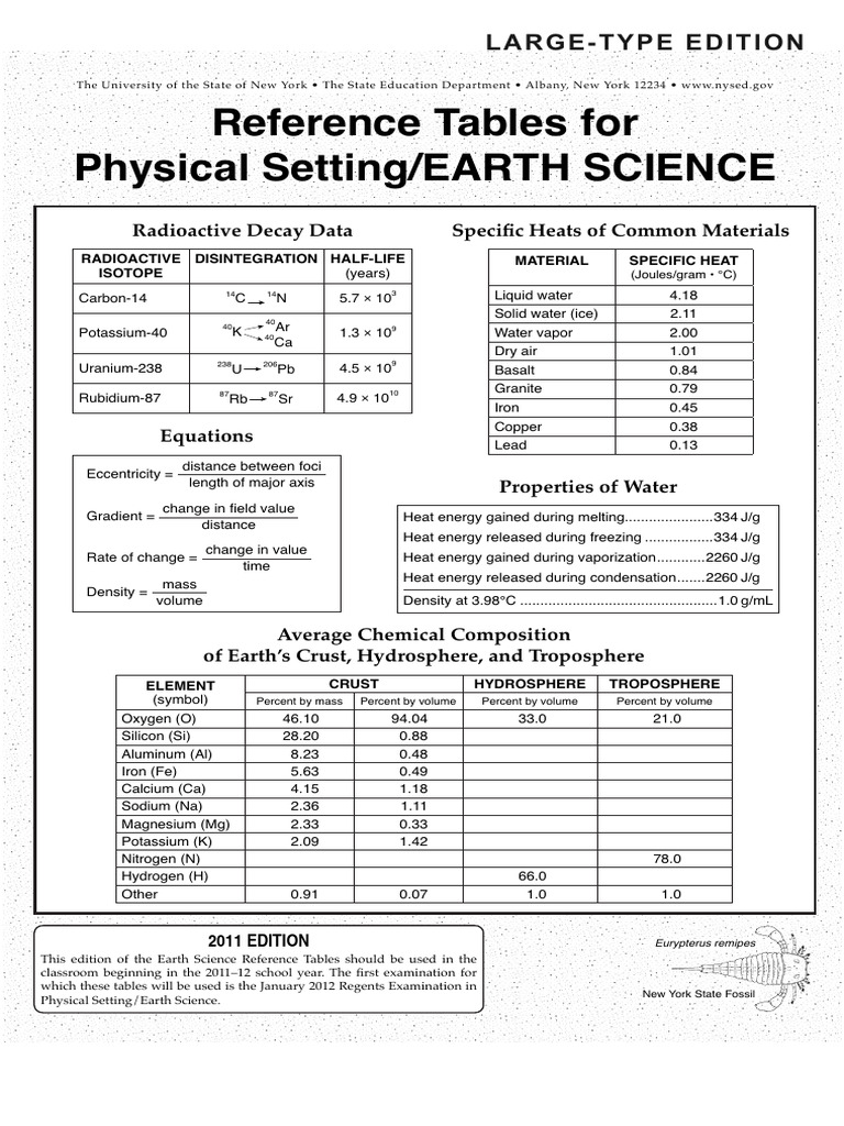 Largetype Earth Sci Reference Tables 2011 | Download Free PDF | Water ...