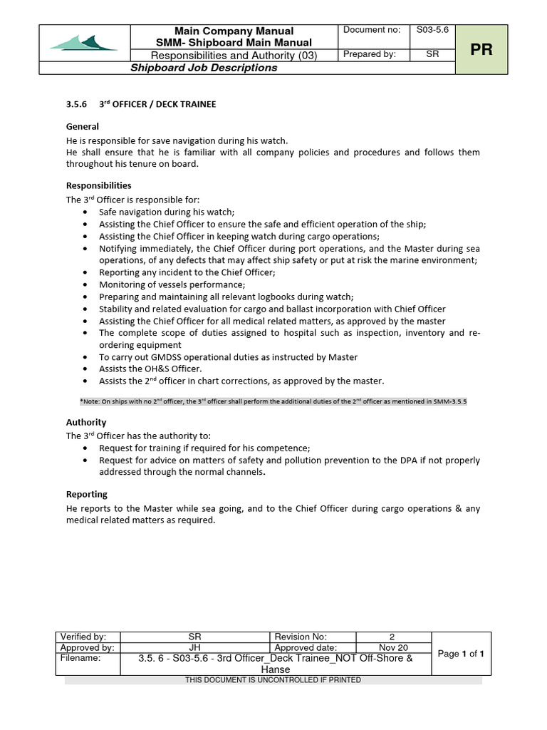 3.5. 6 - S03-5.6 - 3rd Officer - Deck Trainee - NOT Off-Shore & Hanse ...