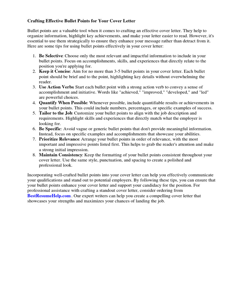 Bullet Points For Cover Letter | Download Free PDF | Résumé | Experience