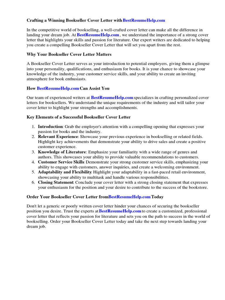 Bookseller Cover Letter | Download Free PDF | Résumé | Experience
