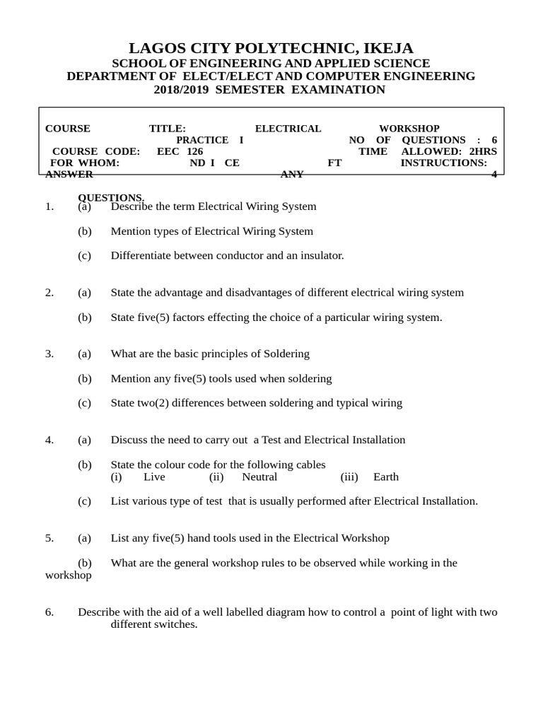 Electrical Workshop Priactice 1 Eec 126 ND Ce | PDF