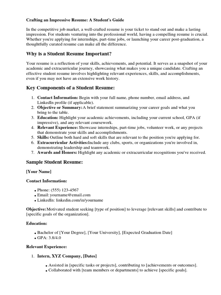 Resume Sample For Student | PDF | Résumé | Proofreading