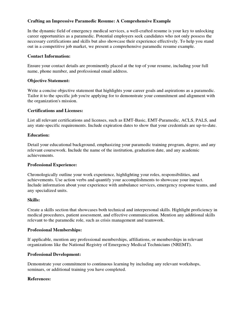 Paramedic Resume Example | Download Free PDF | Emergency Medical ...