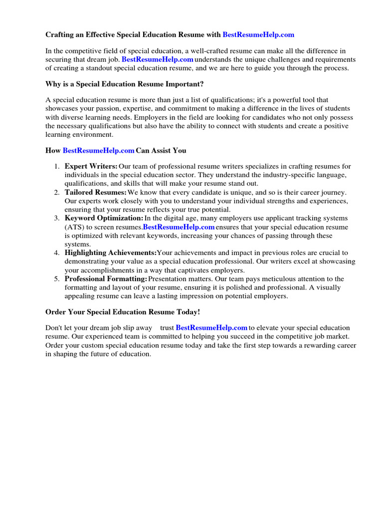 Special Education Resume | PDF | Special Education | Individualized ...