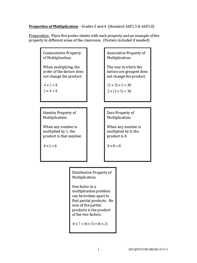 Properties of Multiplication Grades 34 V 2 | PDF | Multiplication ...