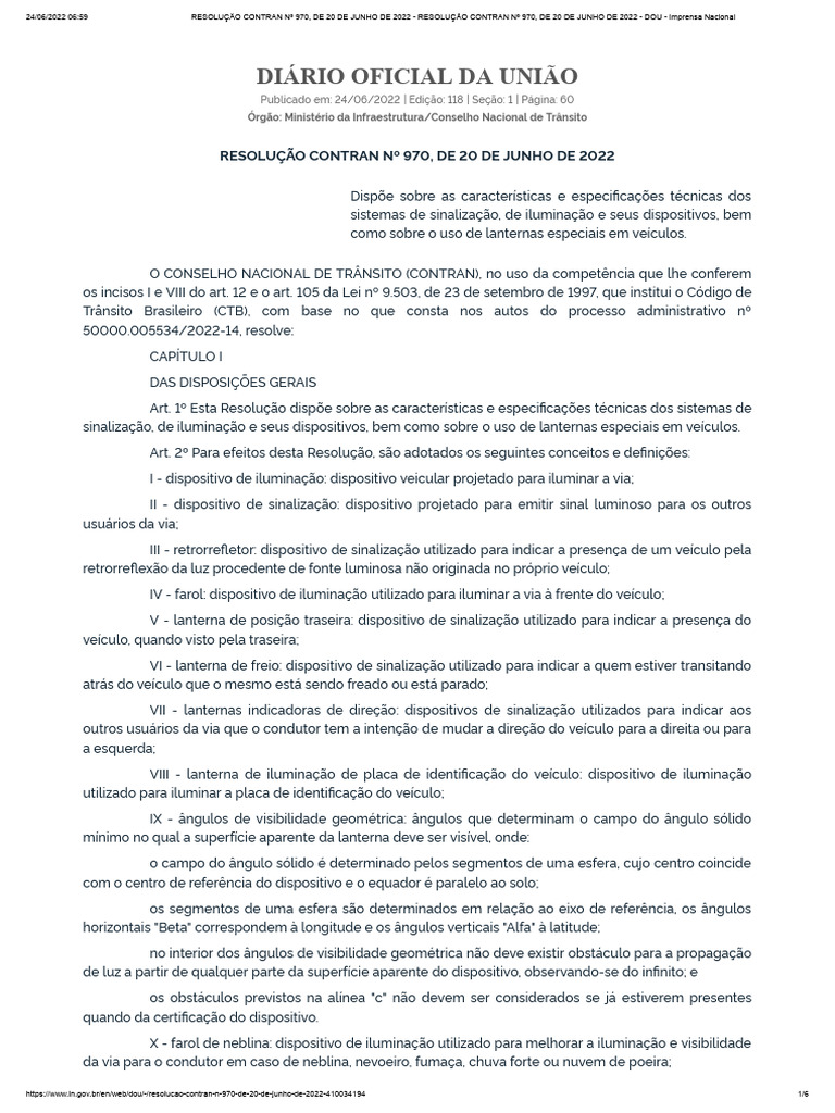 Resolução Contran N.º 970, Sistemas de Sinalização, de Iluminação | PDF ...