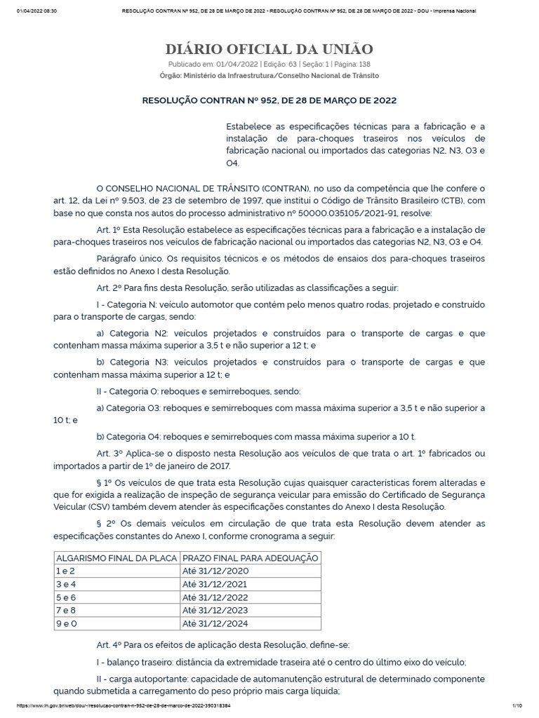 Resolução Contran N.º 952, Especificações Técnicas para A Fabricação e ...