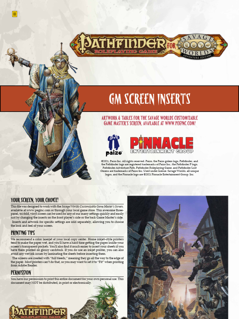 Pathfinder® For Savage Worlds - GM Screen Inserts (v1.0) | PDF | Dwarf ...