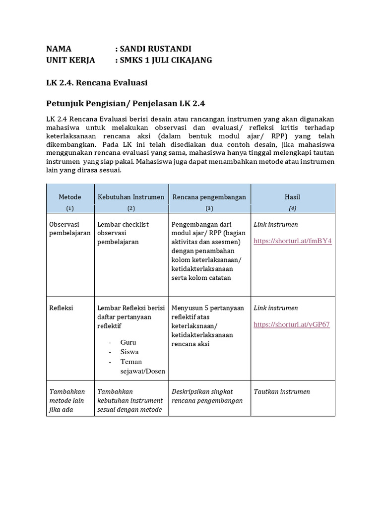 LK 2.4 Rencana Evaluasi - Sandi Rustandi - Siklus 2 | PDF
