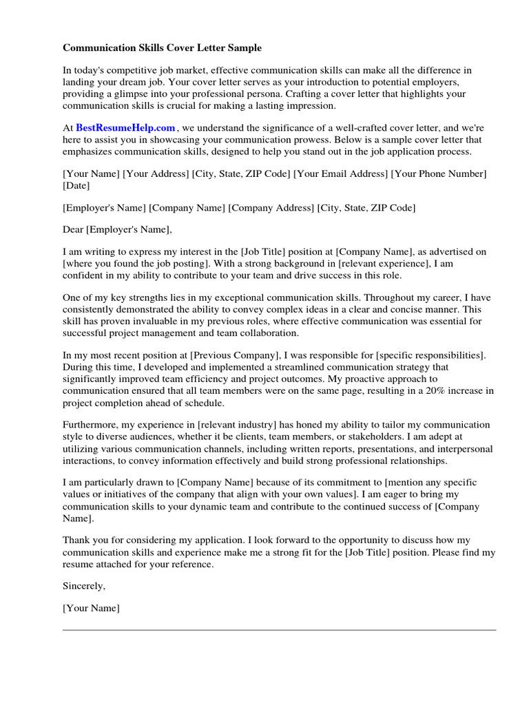 Communication Skills Cover Letter Sample | Download Free PDF | Résumé ...