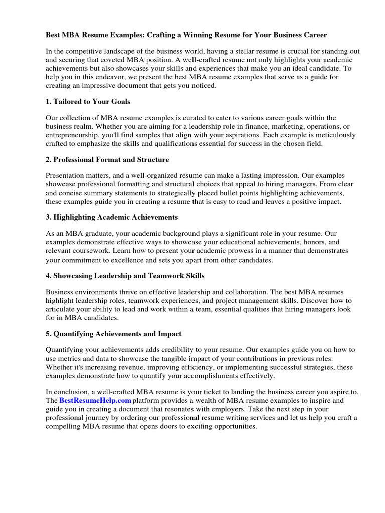 Best Mba Resume Examples | PDF | Résumé | Leadership